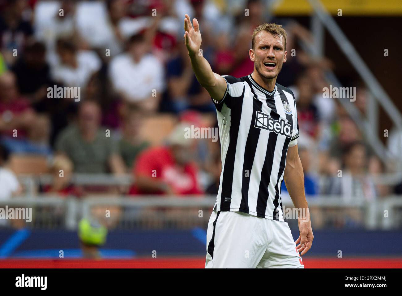 Dan Burn of Newcastle United FC reacts during the UEFA Champions League ...
