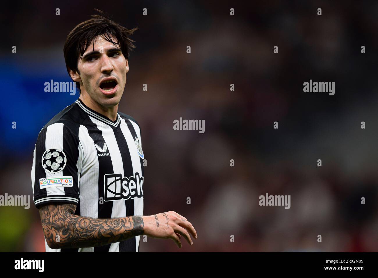 Sandro Tonali of Newcastle United FC reacts during the UEFA Champions ...