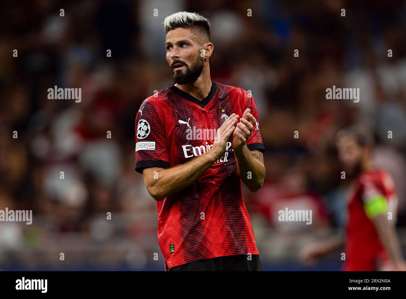 Olivier Giroud of AC Milan gestures during the UEFA Champions League ...