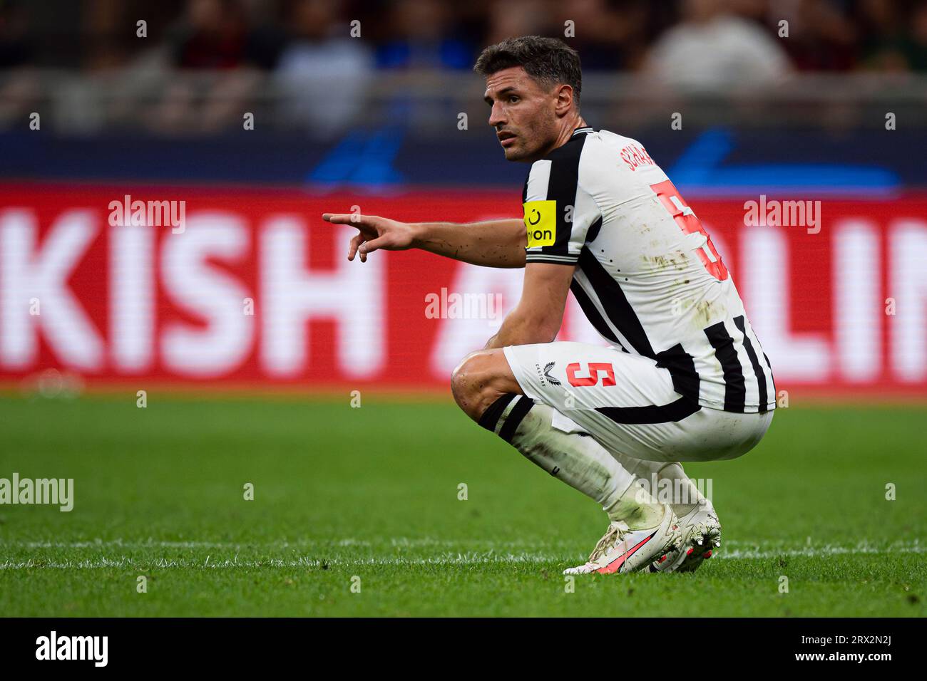 Fabian Schar of Newcastle United FC gestures during the UEFA Champions ...
