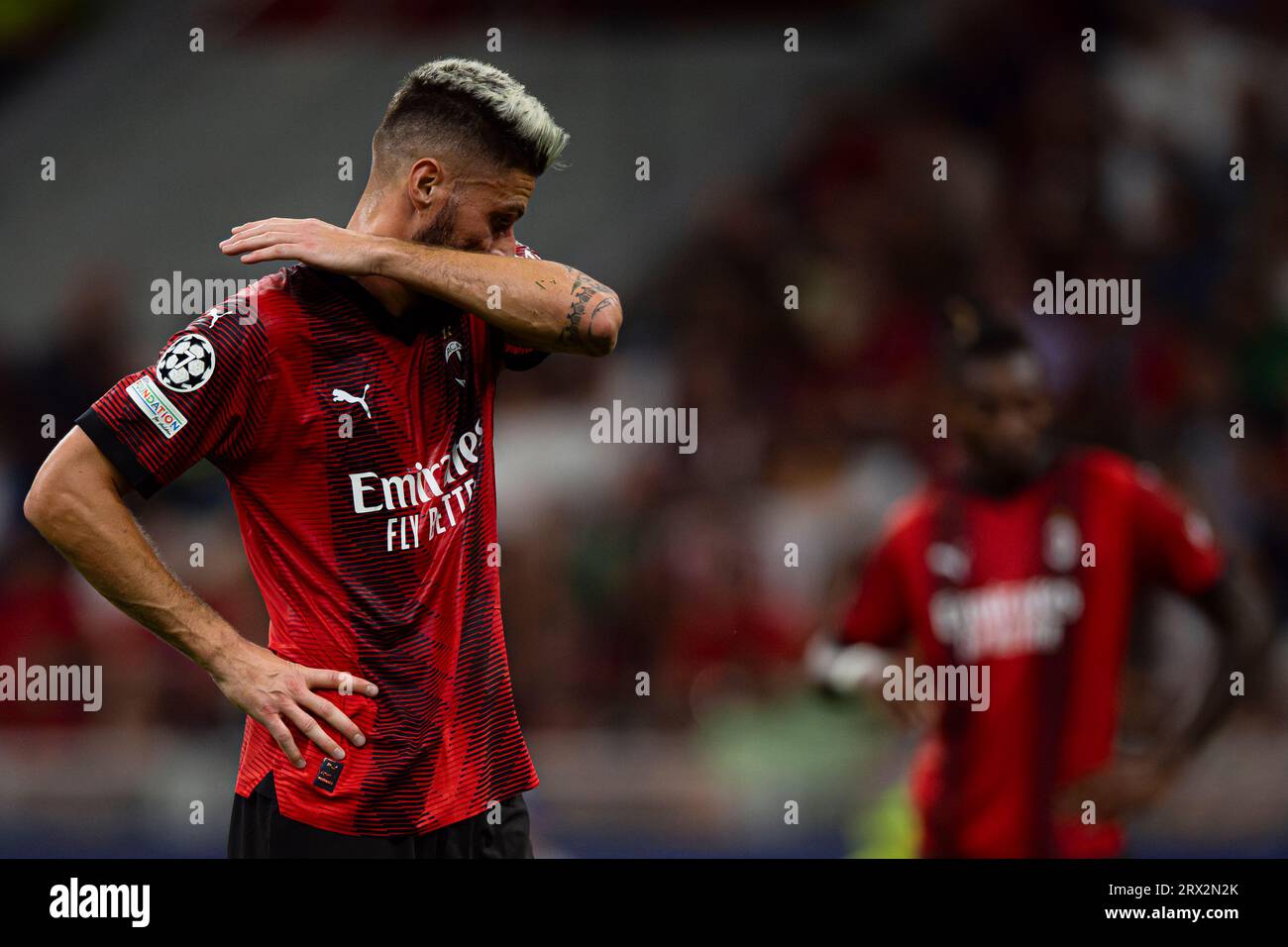 Olivier Giroud of AC Milan and Rafael Leao of AC Milan look dejected ...