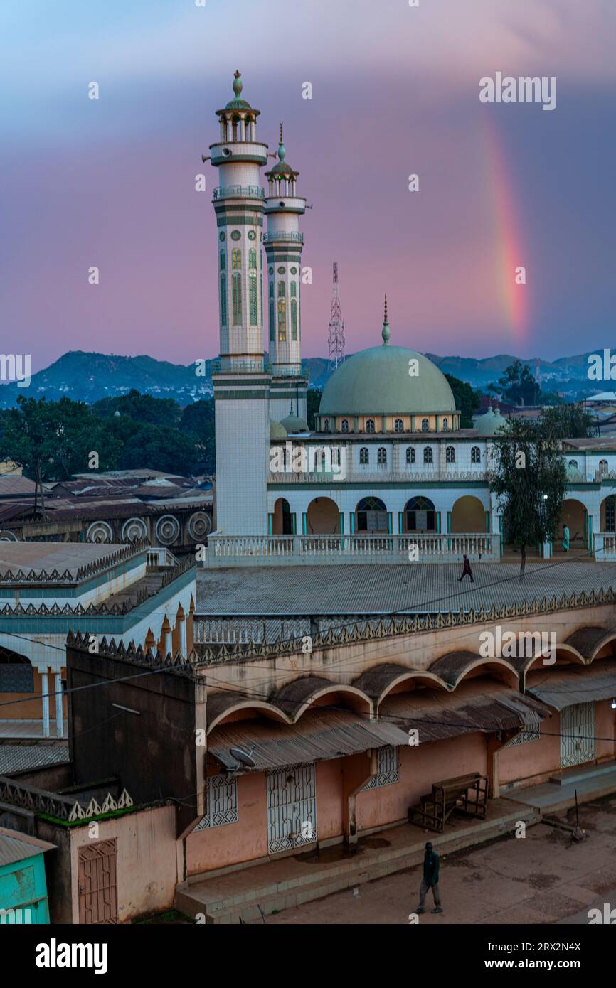 Rainbow over Lamido Grand Mosque, Ngaoundere, Adamawa region, Northern ...