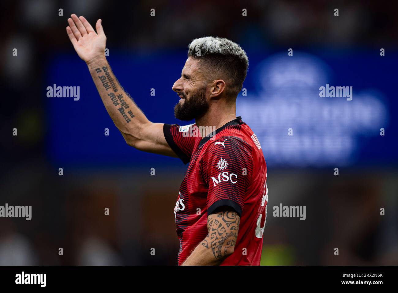 Olivier Giroud of AC Milan gestures during the UEFA Champions League ...