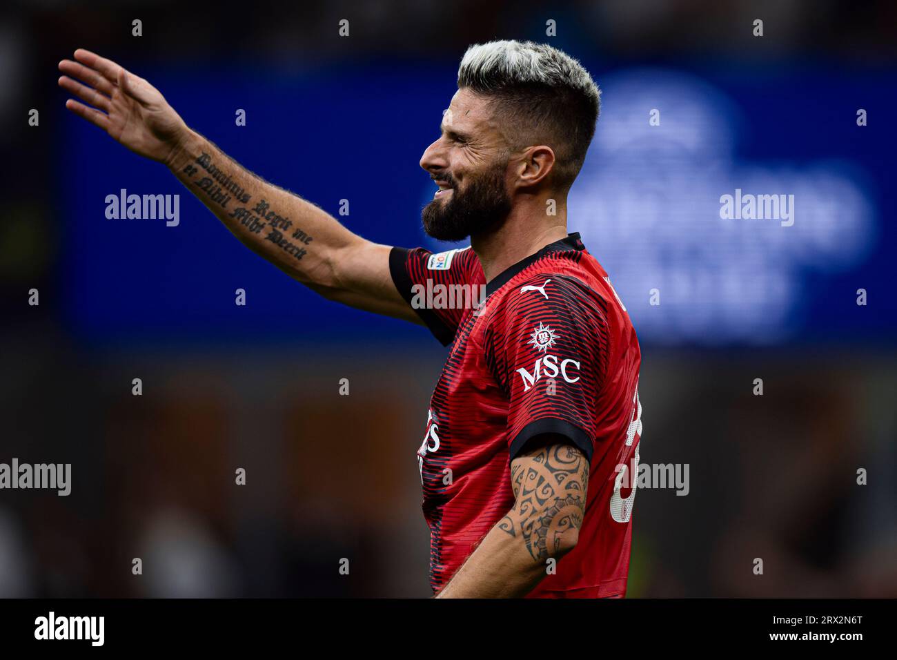 Olivier Giroud of AC Milan gestures during the UEFA Champions League ...