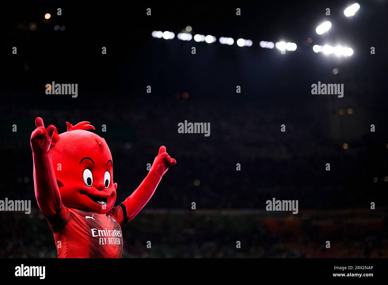 Milanello, devil mascot of AC Milan, gestures at the end of the UEFA ...