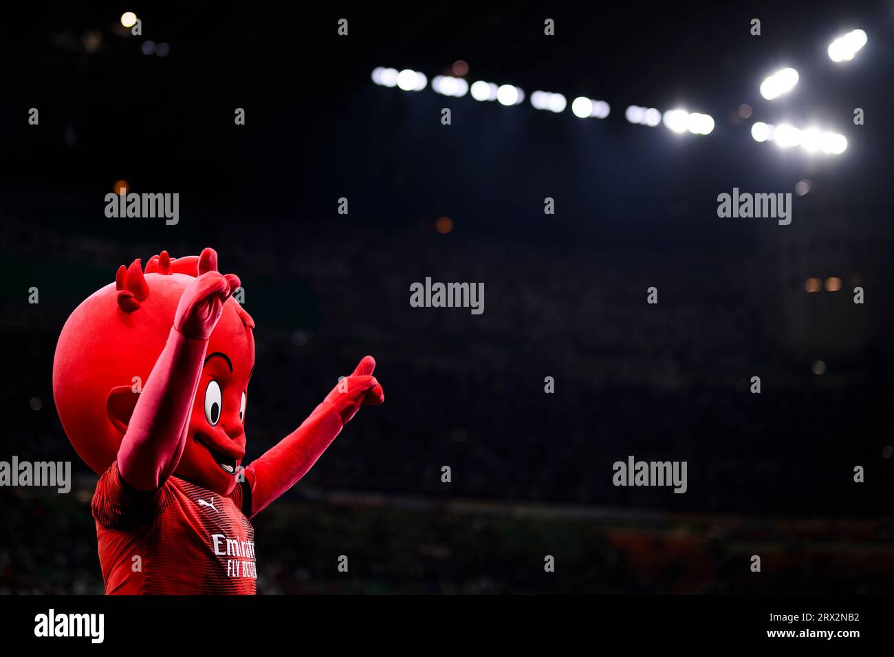 Milanello, devil mascot of AC Milan, gestures at the end of the UEFA ...
