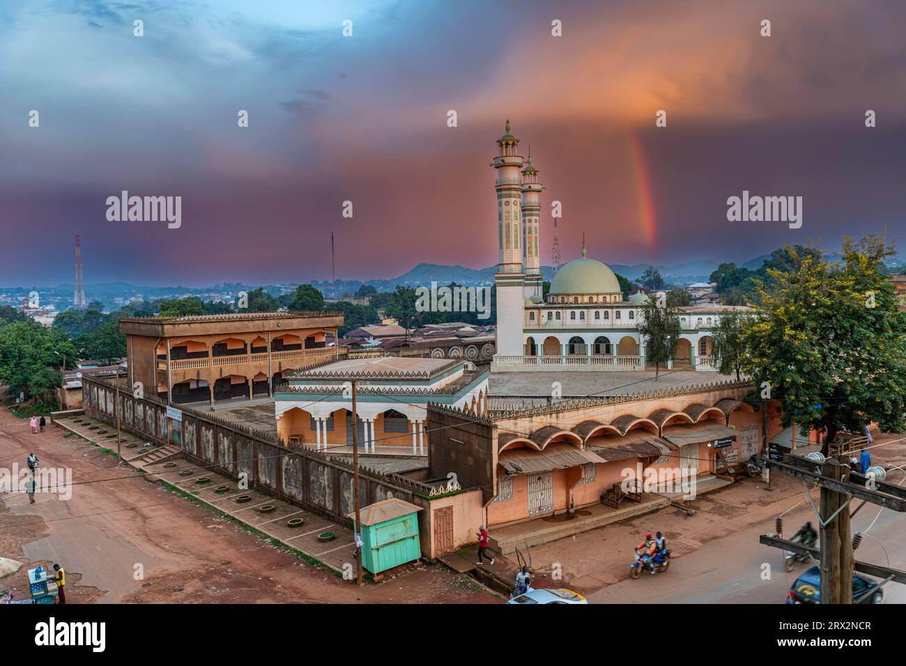 Rainbow over Lamido Grand Mosque, Ngaoundere, Adamawa region, Northern ...