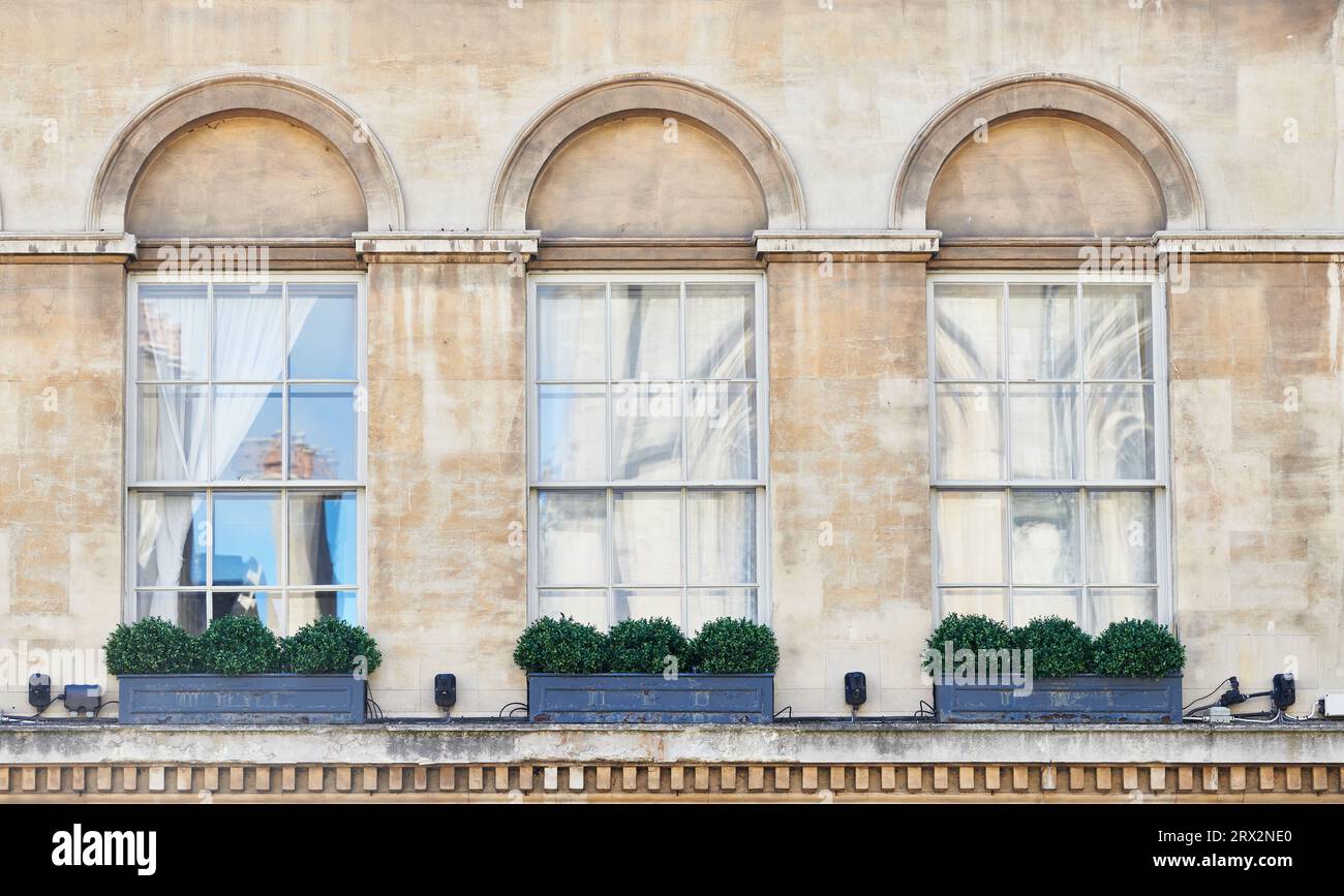 A trio of windows at the Quad Quad bar and restaurant, Old Bank Hotel ...