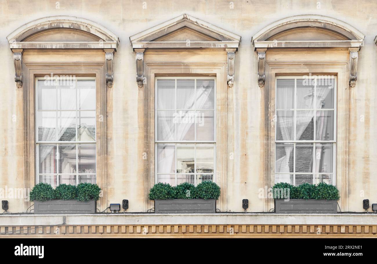 A trio of windows at the Quad Quad bar and restaurant, Old Bank Hotel ...