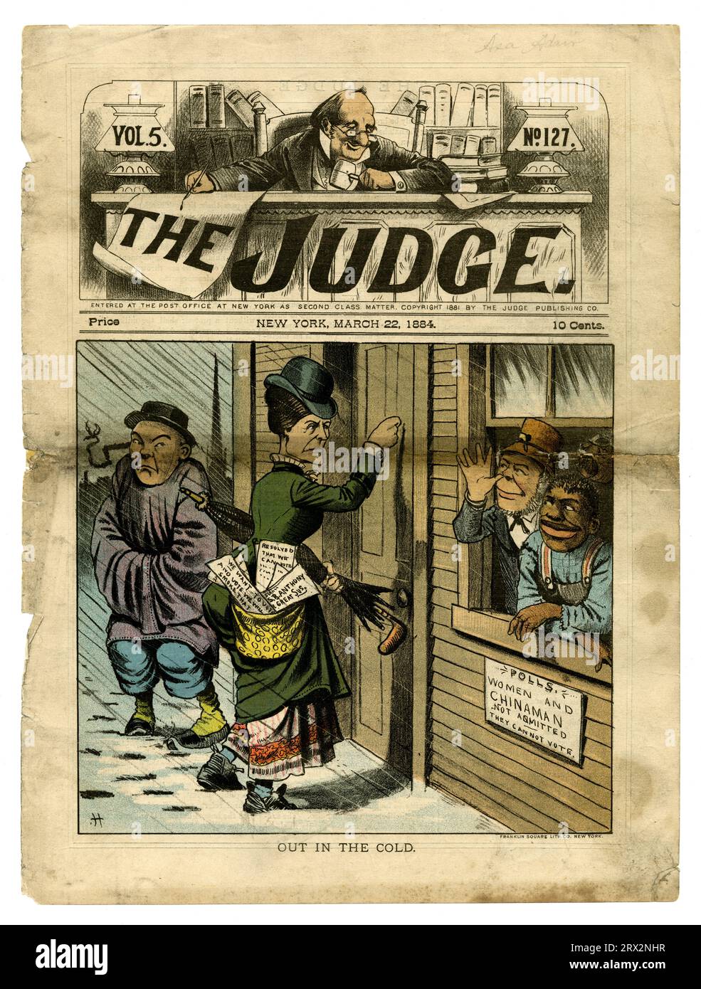 Cartoon, "Out in the Cold," published in periodical "The Judge," 1884 ...