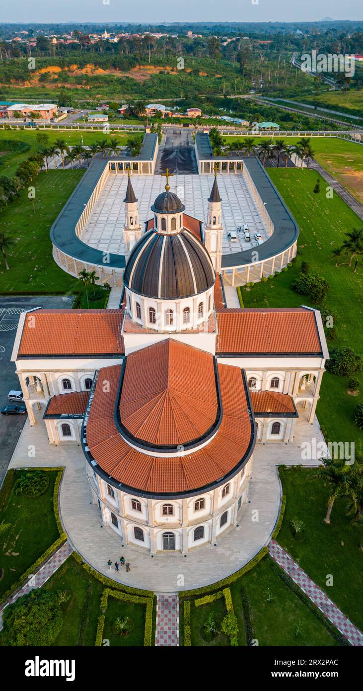 Aerial of the Basilica of the Immaculate Conception, Mongomo, Rio Muni ...