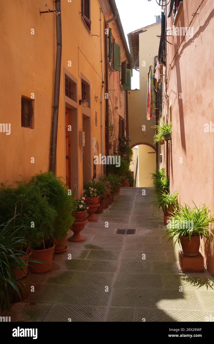 Historic buildings of Lari, in Pisa province, Tuscany, Italy, at summer ...