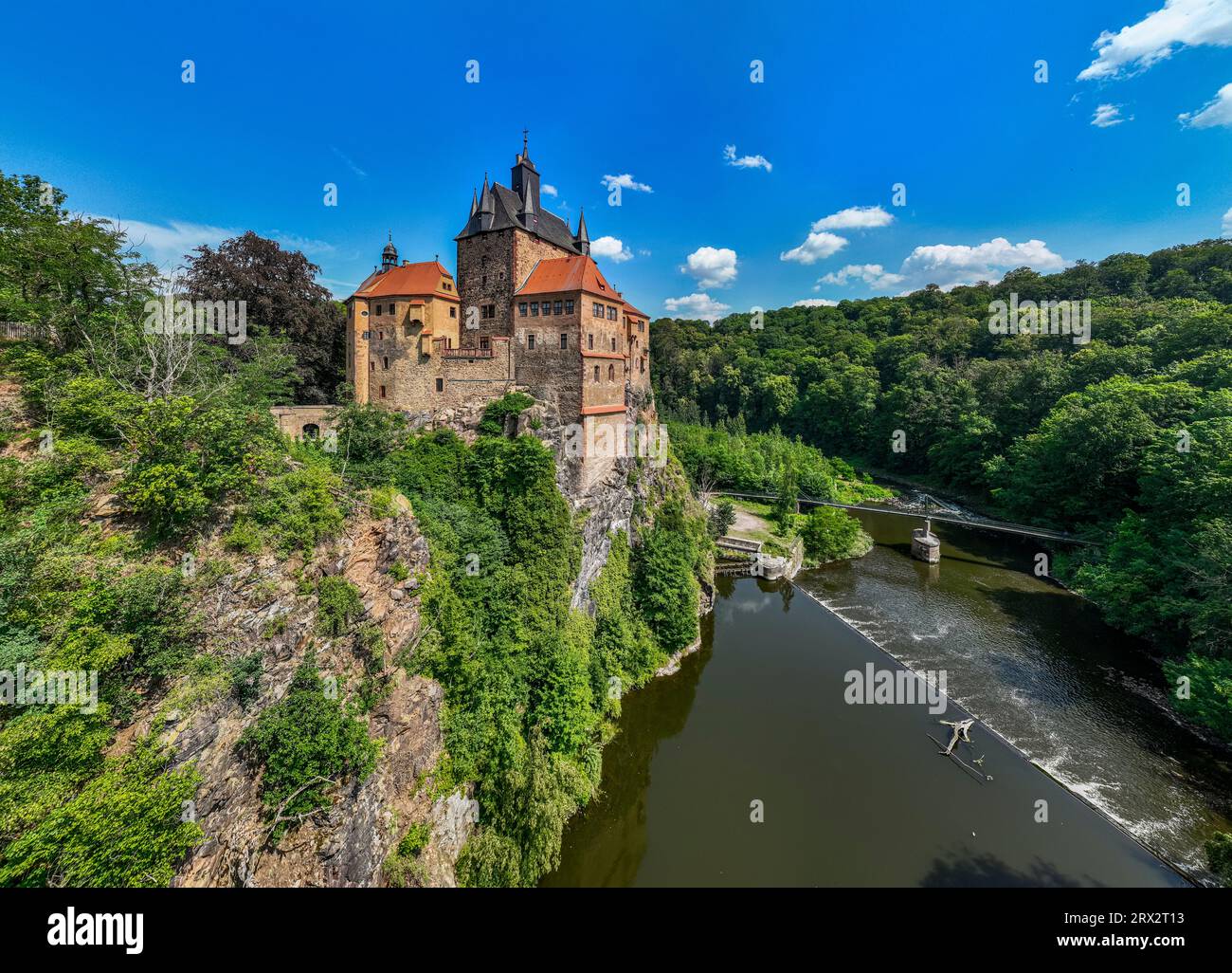 Aerial of Kriebstein Castle, on the Zschopau River, Kriebstein, Saxony ...