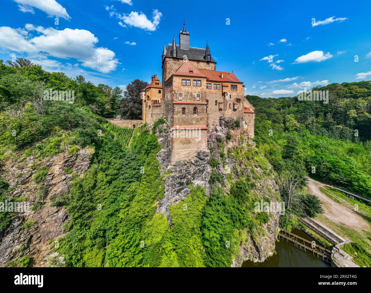Aerial of Kriebstein Castle, on the Zschopau River, Kriebstein, Saxony ...