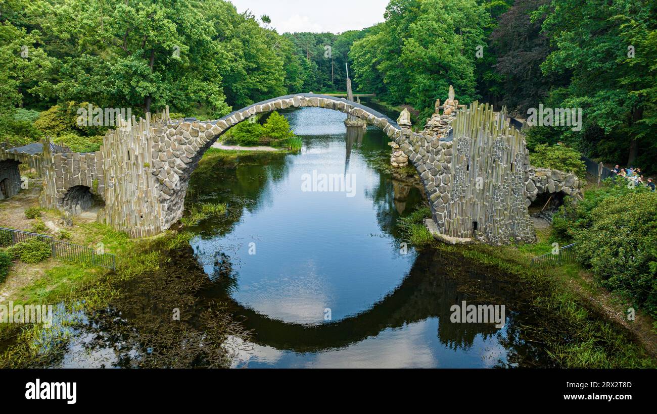 Aerial of the Rakotzbrucke (Devil´s Bridge), Kromlau Azalea and ...