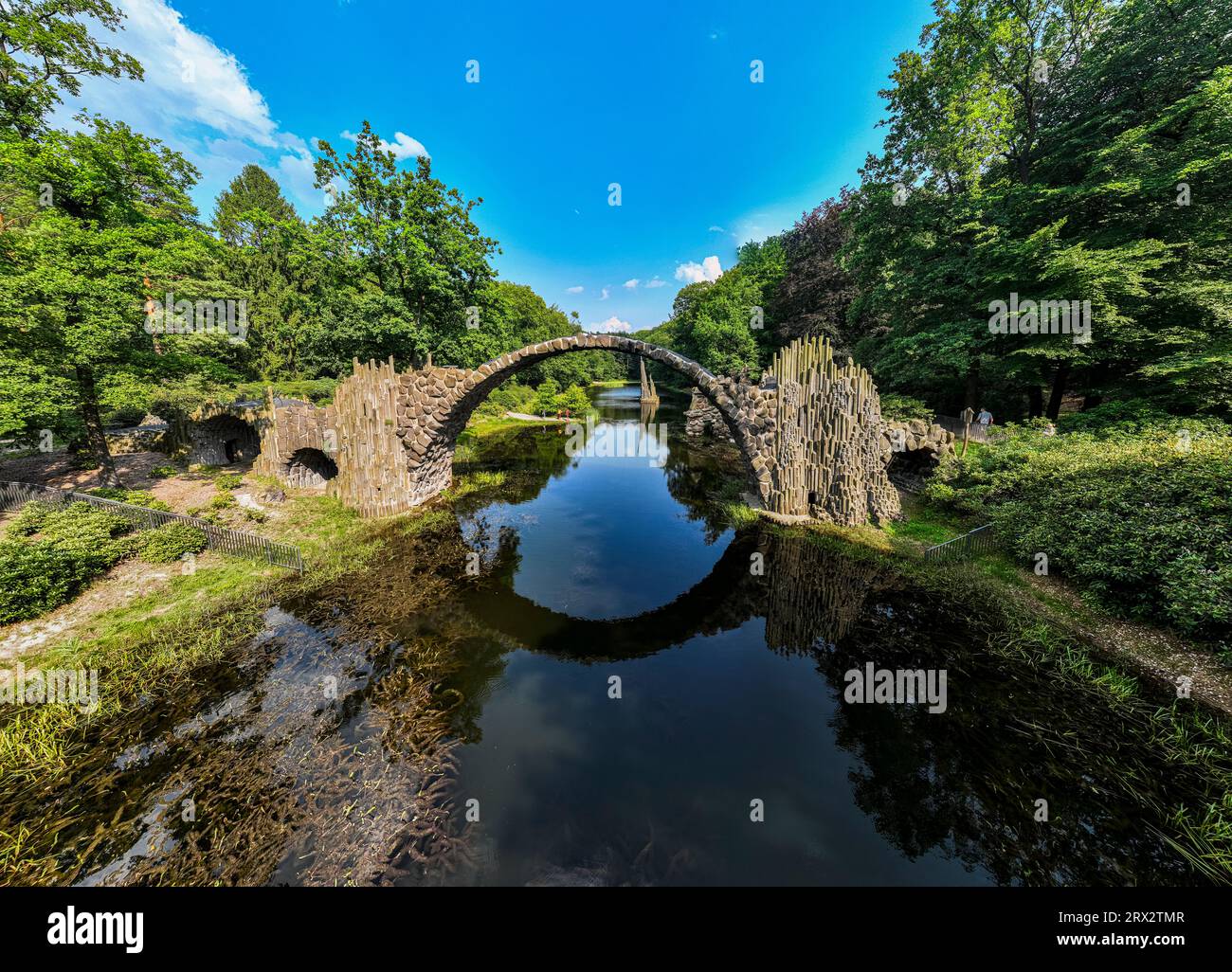 Aerial of the Rakotzbrucke (Devil´s Bridge), Kromlau Azalea and ...