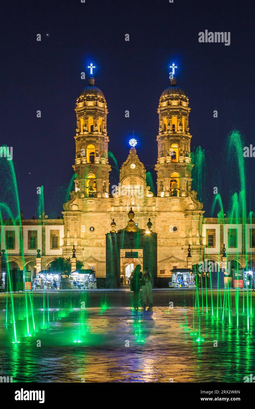 Zapopan Basilica, Guadalajara, Mexico, illuminated by spotlights at ...