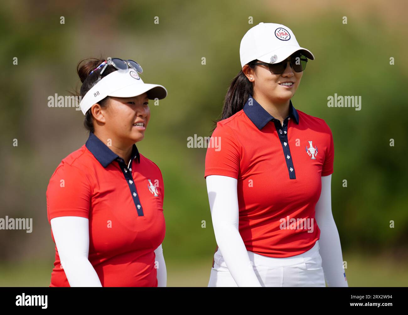USA's Megan Khang (left) and Rose Zhang on the nineth hole during day ...