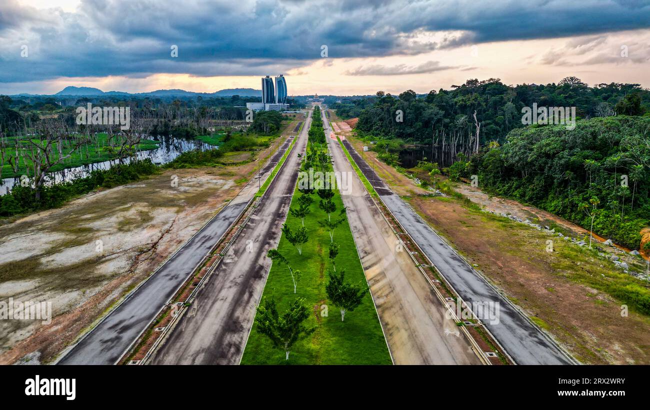 Aerial of the future capital Ciudad de la Paz, Rio Muni, Equatorial ...