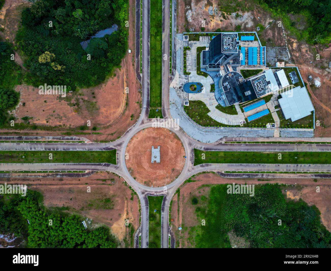 Aerial of the future Presidential Palace, Ciudad de la Paz, Rio Muni ...