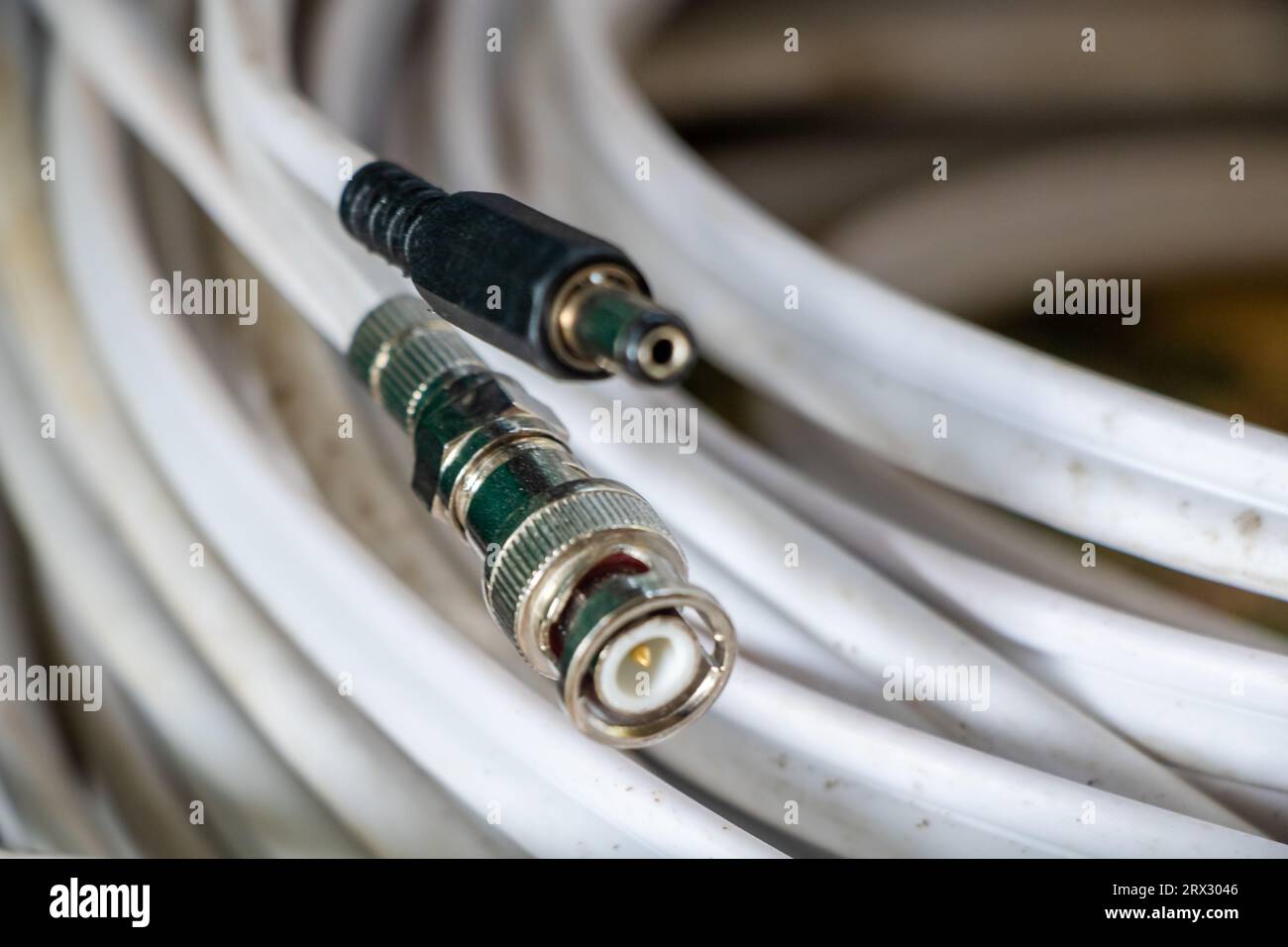 close-up coaxial connectors cable for Transmitting TV, CCTV Stock Photo ...