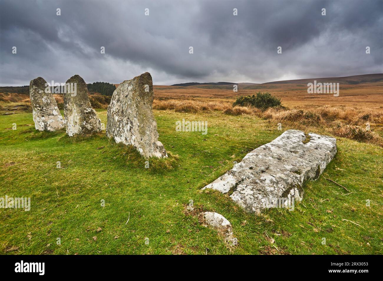 Scorhill Stone Circle, ancient stones in a prehistoric stone circle, on ...