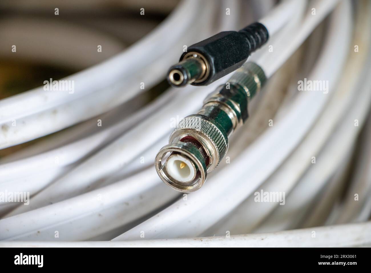 close-up coaxial connectors cable for Transmitting TV, CCTV Stock Photo ...