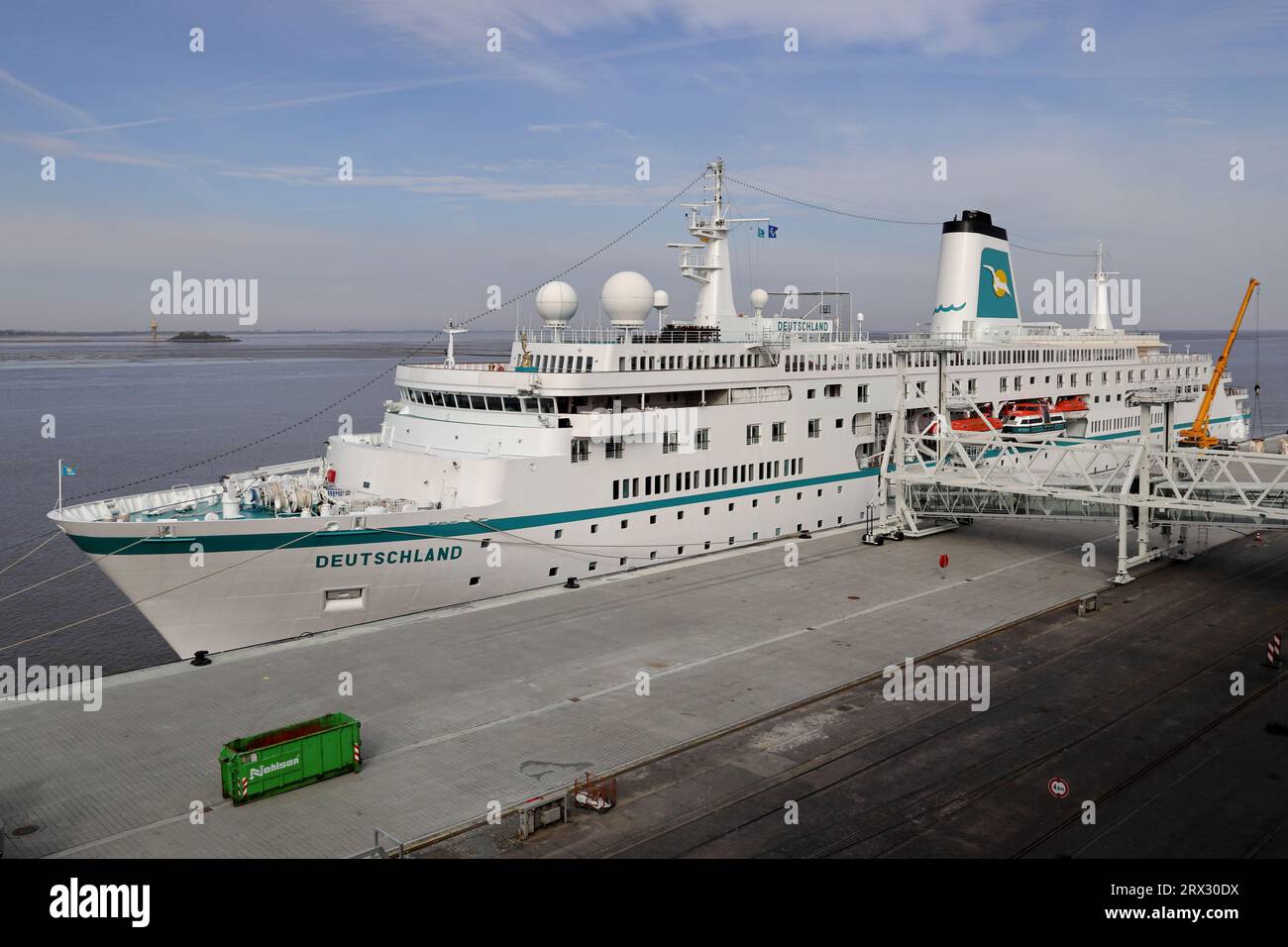 The cruise ship Deutschland is in the port of Bremerhaven on April 22 ...