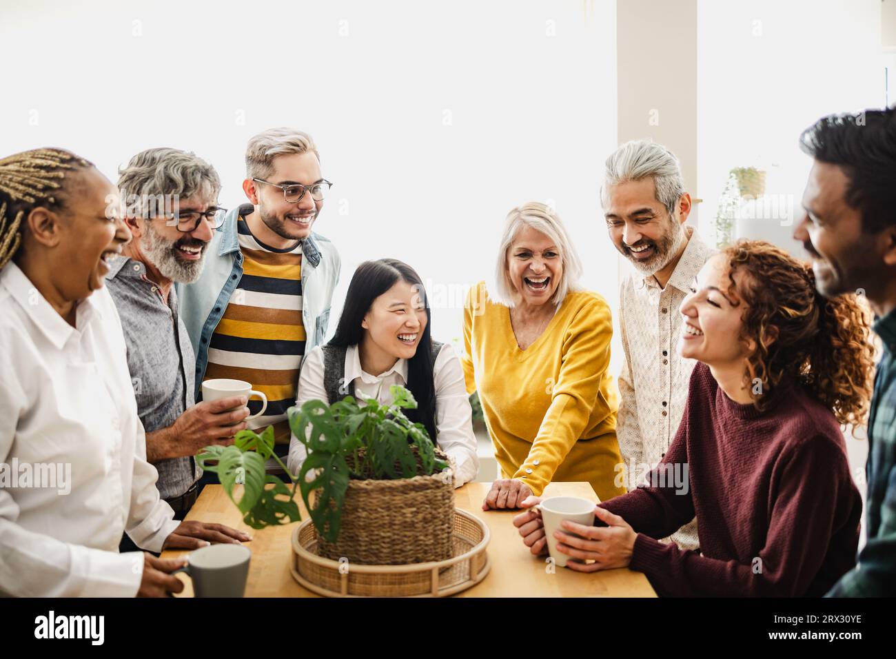 Happy multiracial friends with different ages and ethnicities having ...