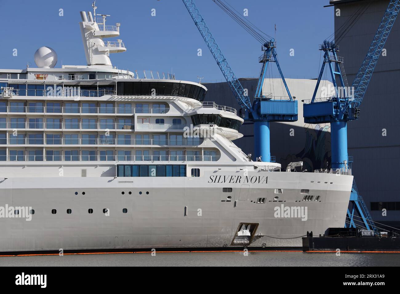 The cruise ship Silver Nova is in front of the Meyer shipyard in Papenburg on April 30, 2023 ...