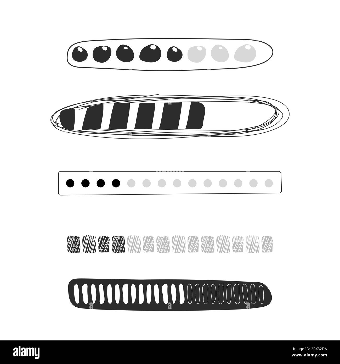 Set Loading Bar Progress In Doodle Style Isolated On White Background Indicator Line Hand