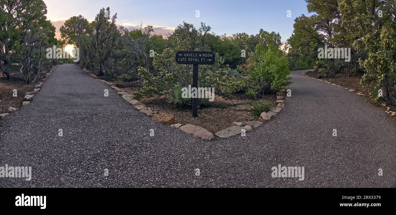 Junction sign for the trails leading to Angels Window and Cape Royal at ...