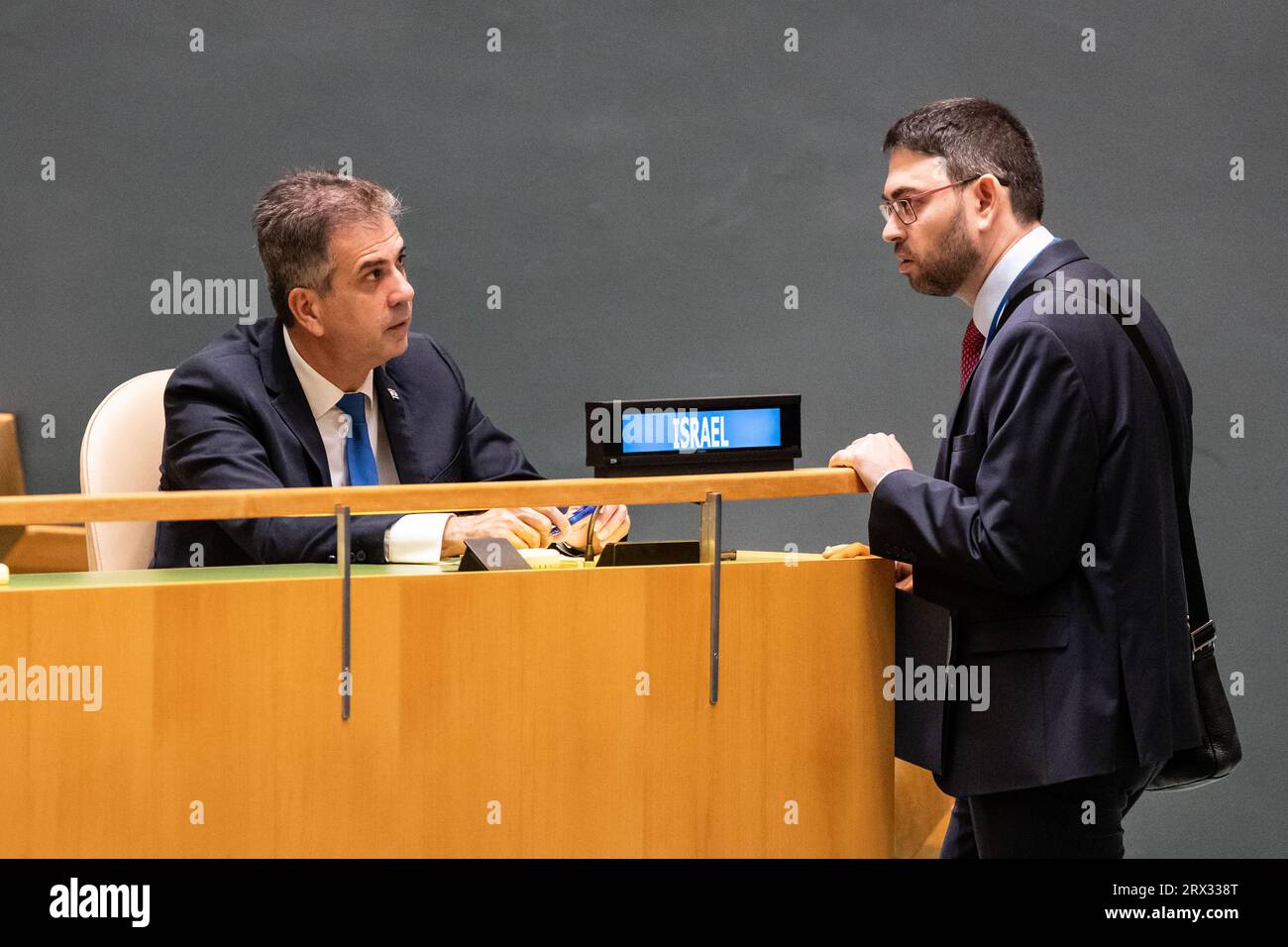 Israel Foreign Minister Eli Cohen (L) attends the 78th Session of the ...