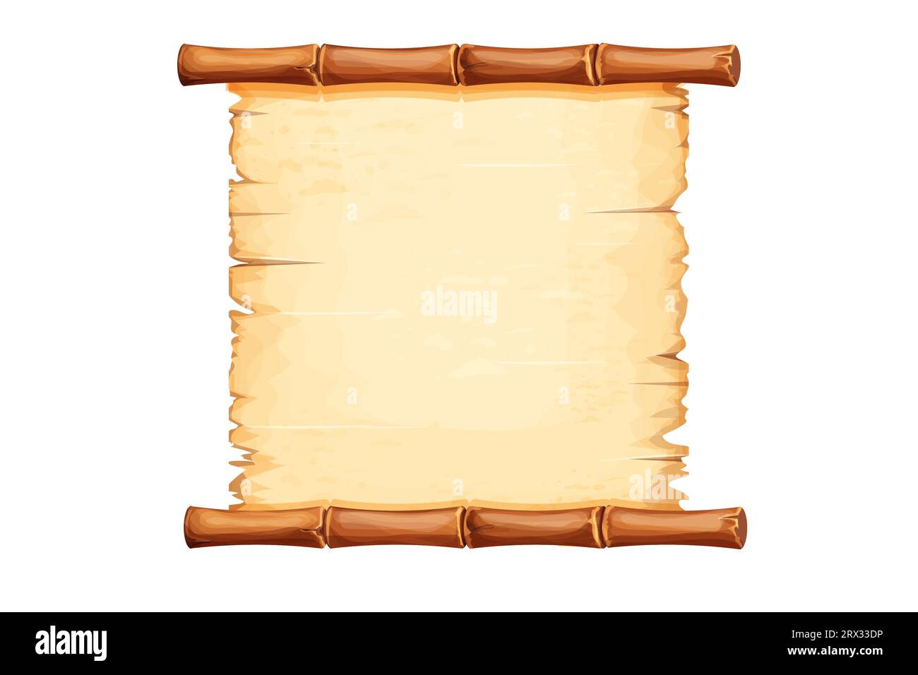 Bamboo frame with old parchment paper decorated with rope in cartoon ...