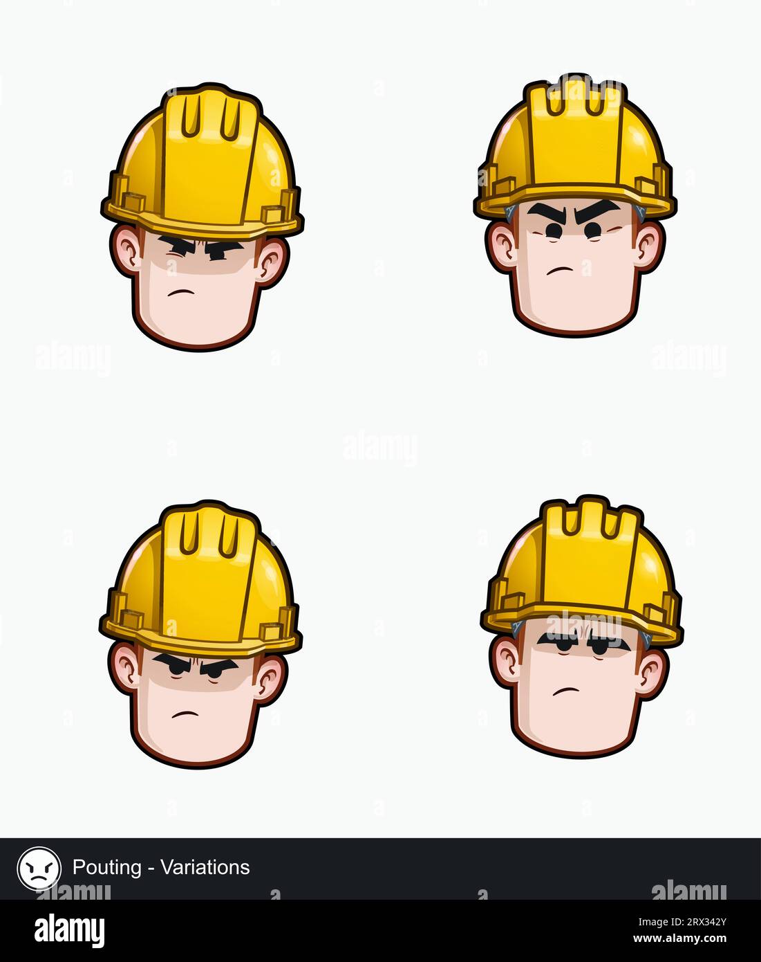 Icon set of a construction worker face with Pouting emotional ...