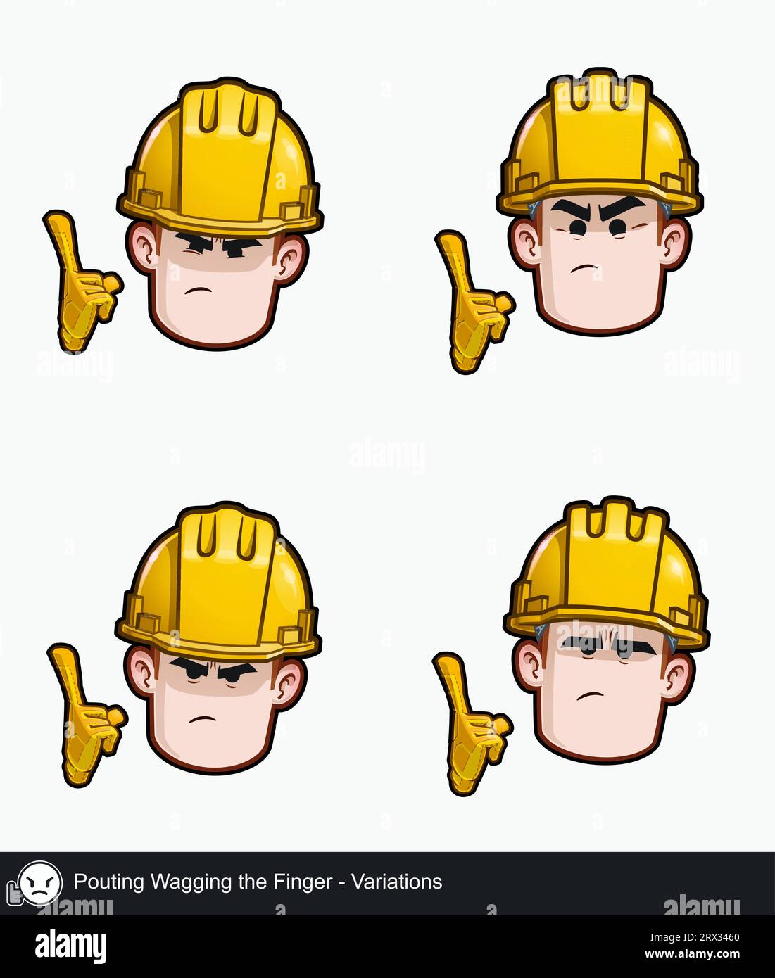Icon set of a construction worker face with Pouting Wagging the Finger ...
