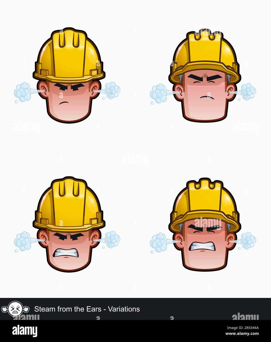 Icon set of a construction worker face with Steam from the Ears ...