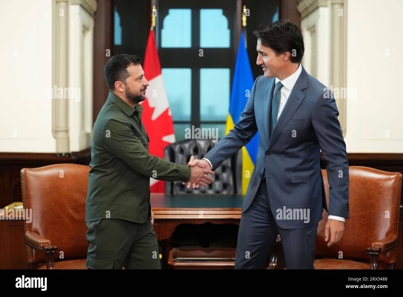 Ottawa, Canada. 22nd Sep, 2023. Prime Minister Justin Trudeau shakes ...
