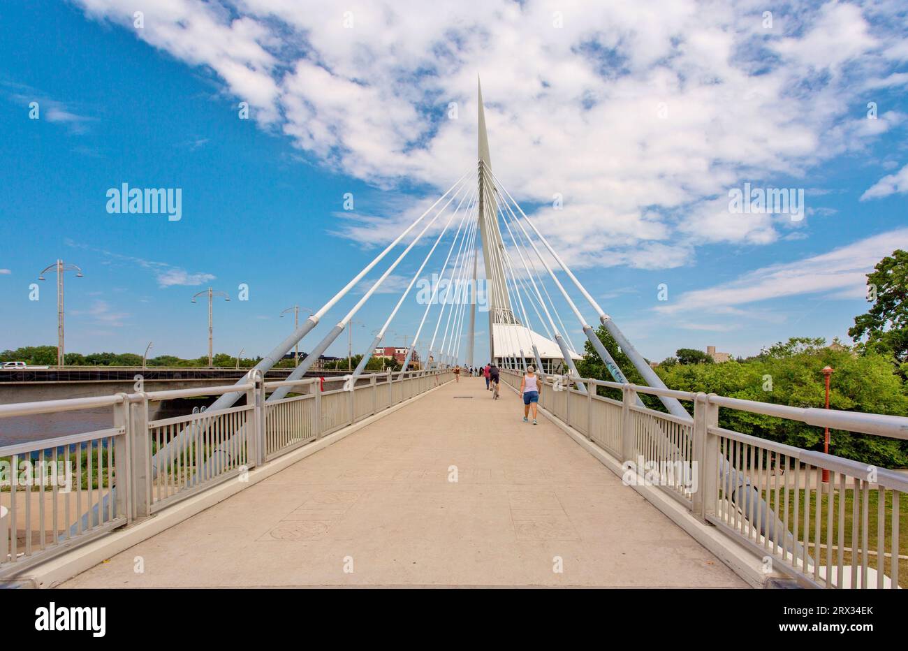 The Esplanade Riel suspended pedestrian footbridge over the Red River ...