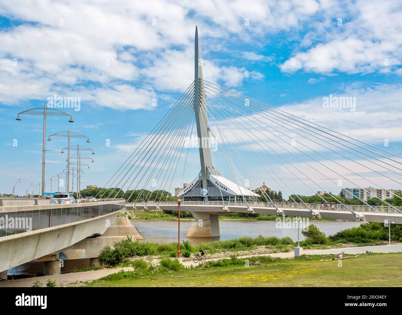 The Esplanade Riel suspended pedestrian footbridge over the Red River ...