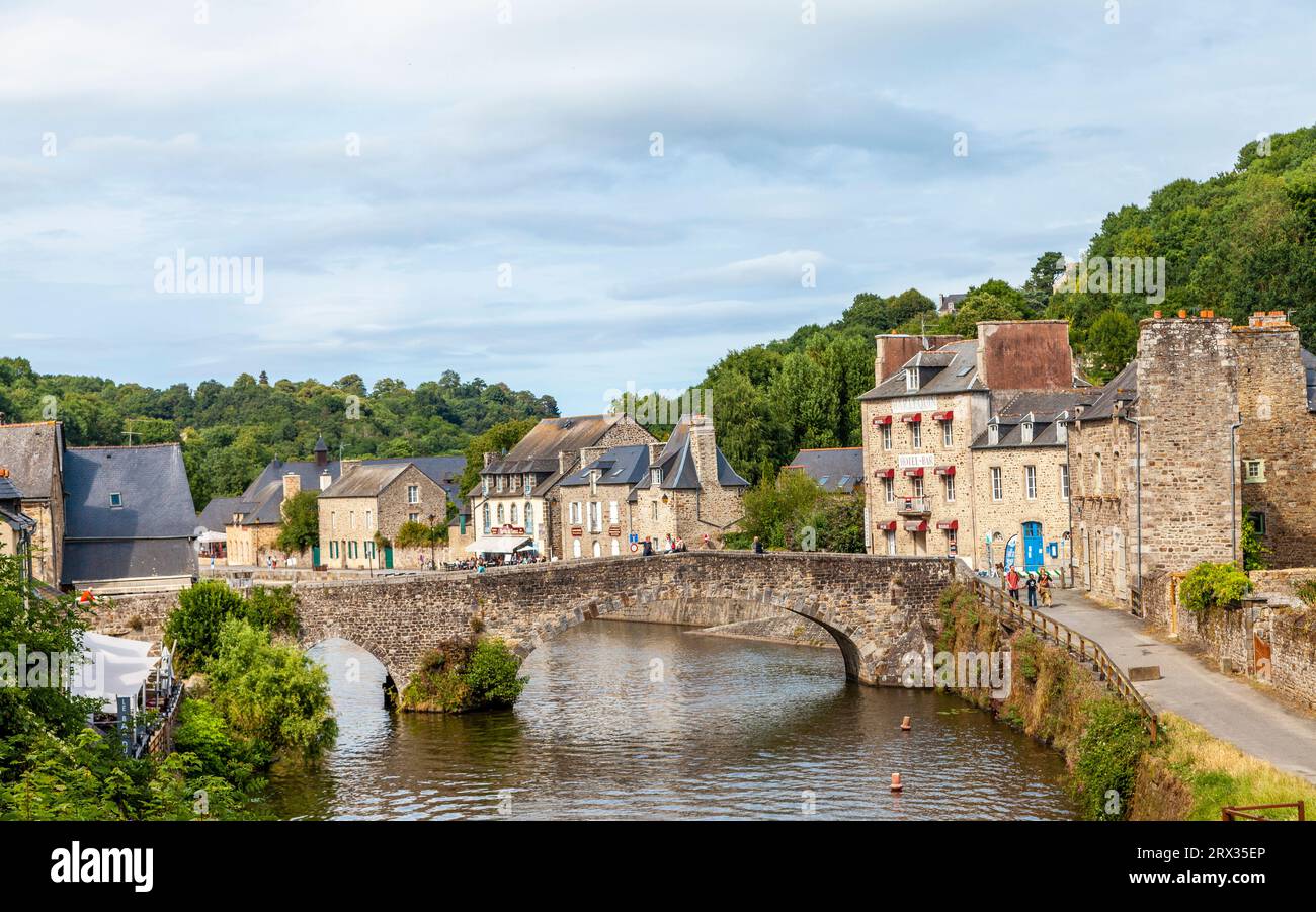 panoramic view of old stone bridge and historical medieval houses ...