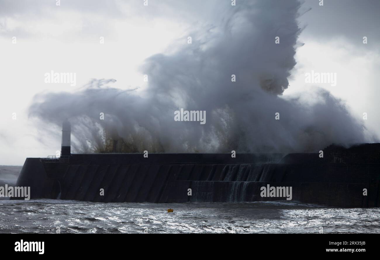 Storm waves over Porthcawl Pier, Porthcawl, South Wales, United Kingdom ...