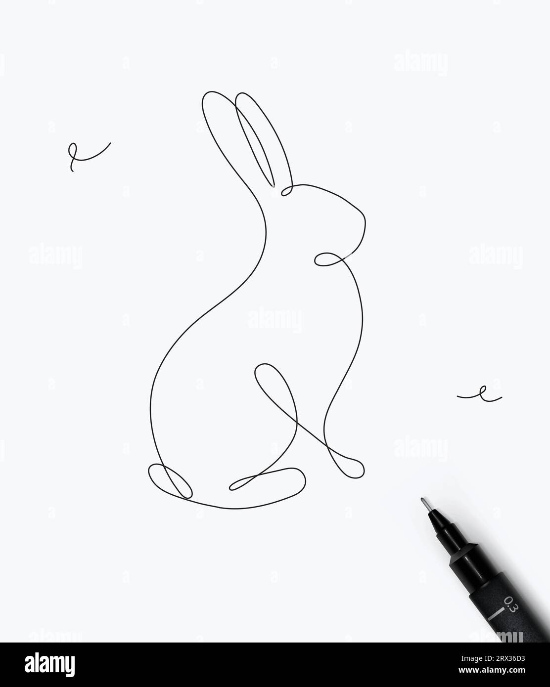 Rabbit drawing in minimalism pen line style on white background Stock ...