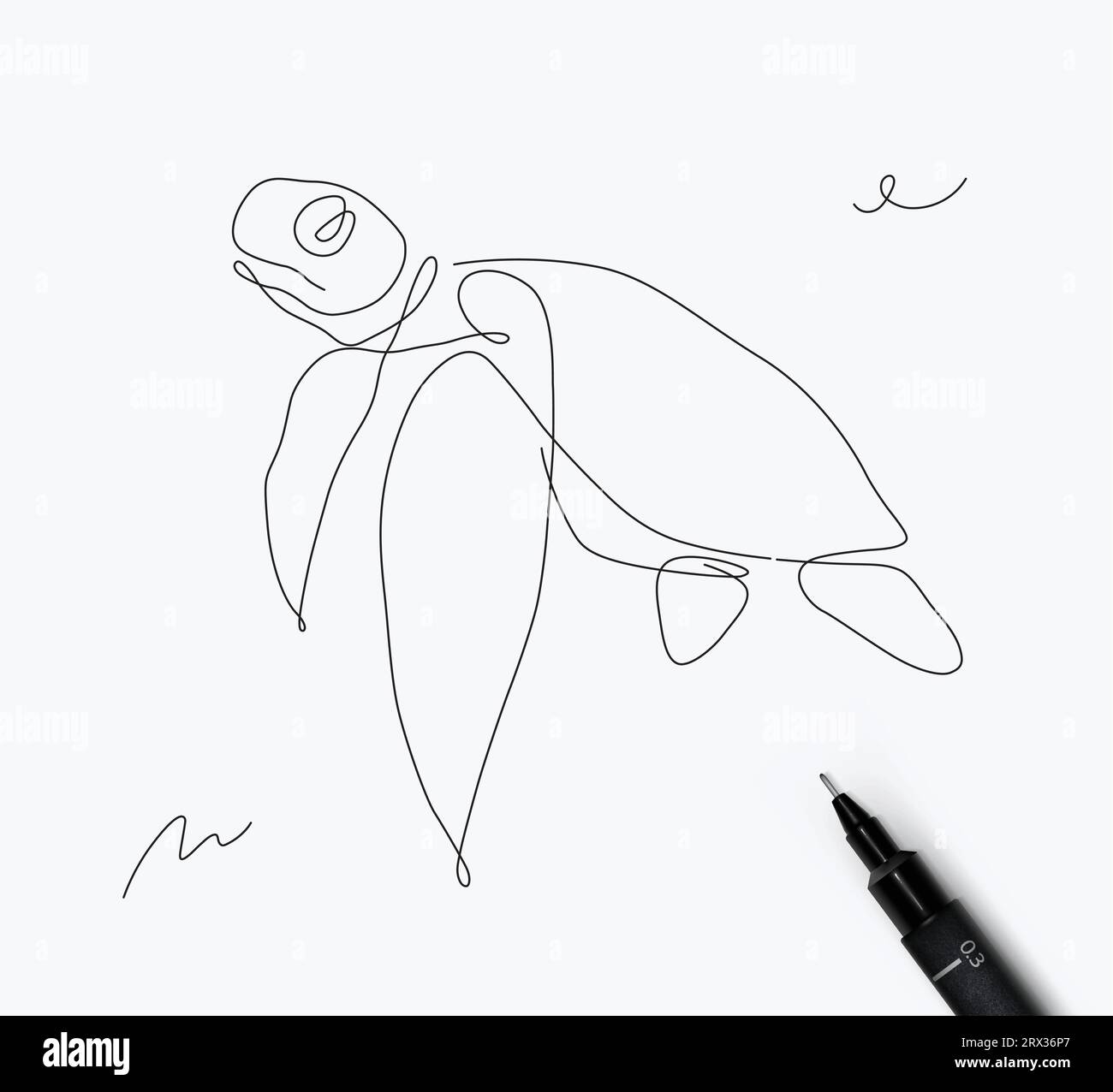 Sea turtle creature drawing in pen line style on white background Stock ...