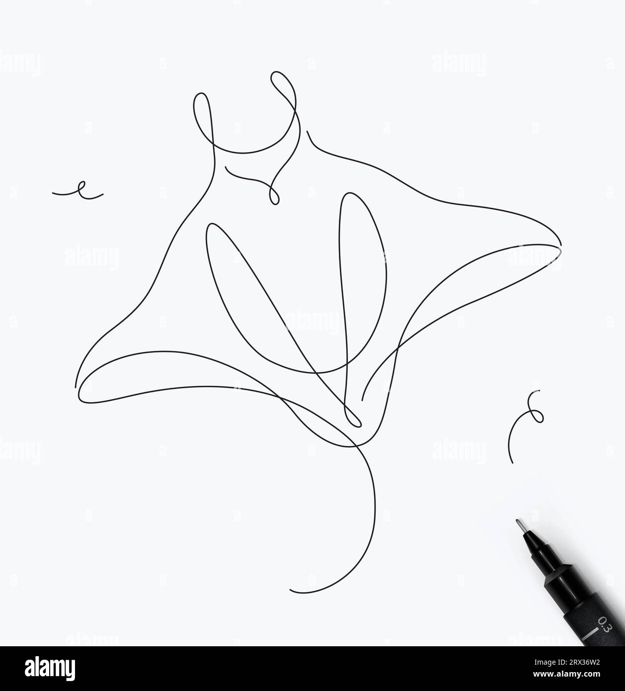 Stingray sea creature drawing in pen line style on white background ...