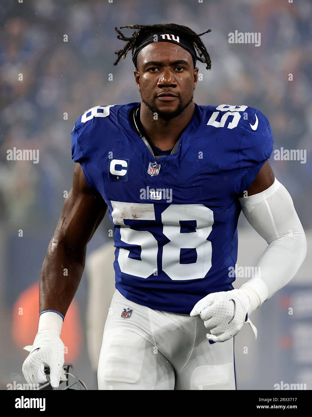 New York Giants linebacker Bobby Okereke (58) before an NFL football ...