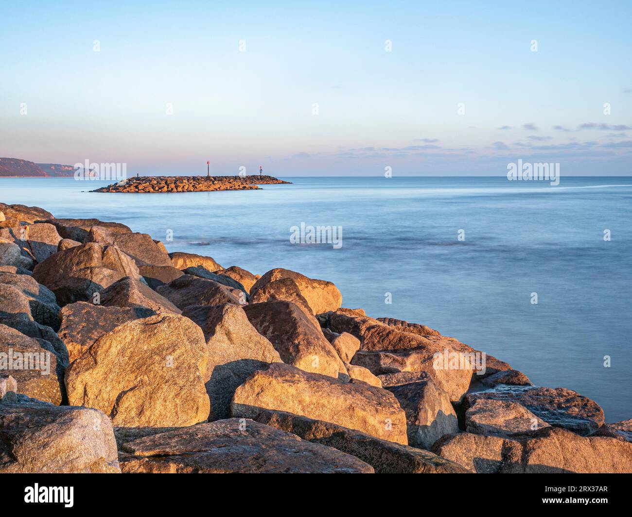 Rock island sea defences, Sidmouth Beach, Sidmouth, Devon, England ...