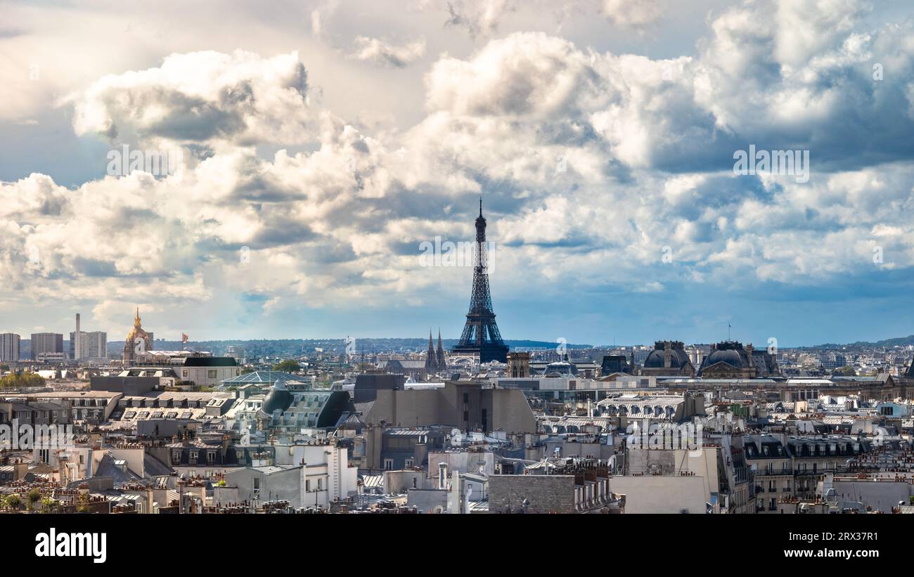 A view over rooftops in Paris, France, looking west from the Pompidou ...