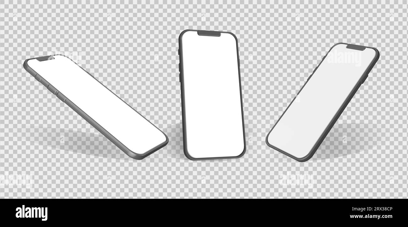 Smartphone mockup in rotated position. Mobile phone in perspective view. Template for ...