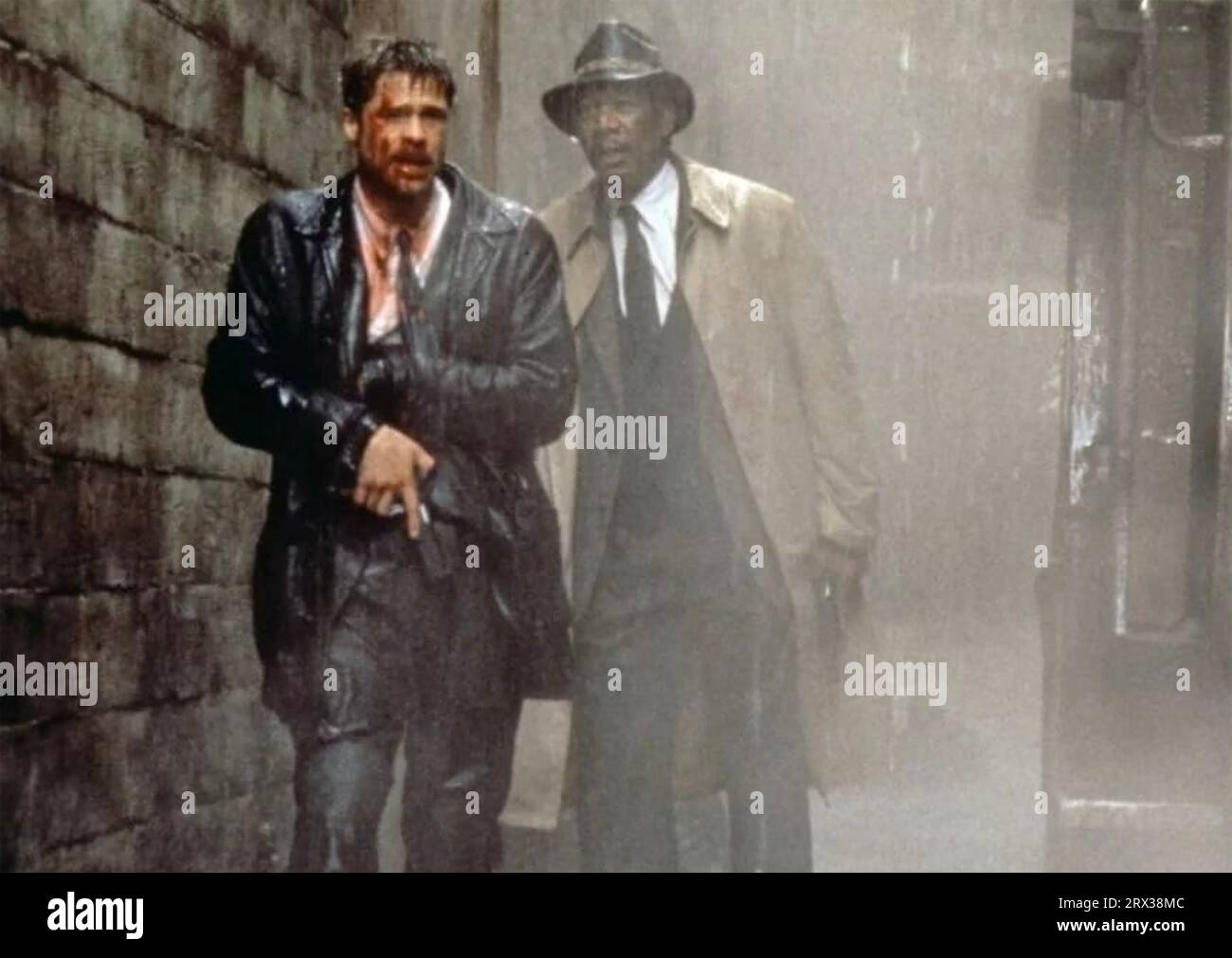 SEVEN 1995 New Line Cinema film with Brad Pitt at left and Morgan ...